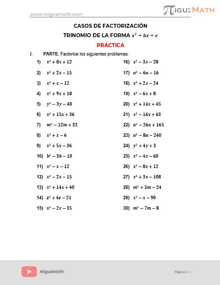 Trinomio De La Forma X2 Bx C Miguemath