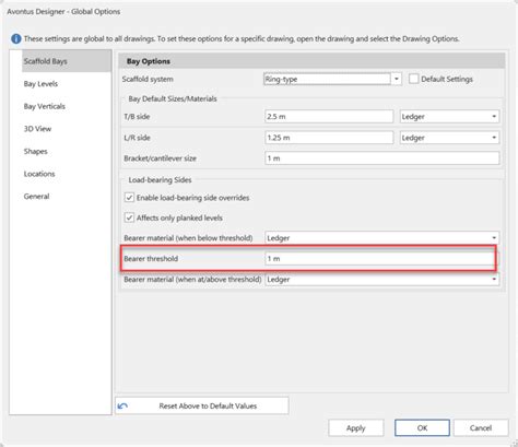 Setting Scaffold Bay Global Options