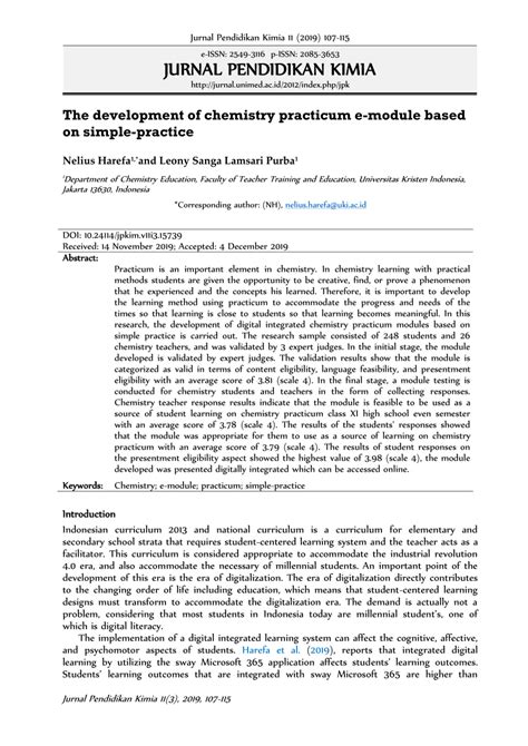 Pdf The Development Of Chemistry Practicum E Module Based On Simple