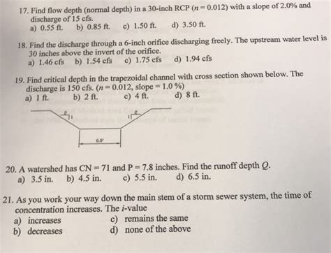 Solved Find Flow Depth Normal Depth In A Inch RCP Chegg