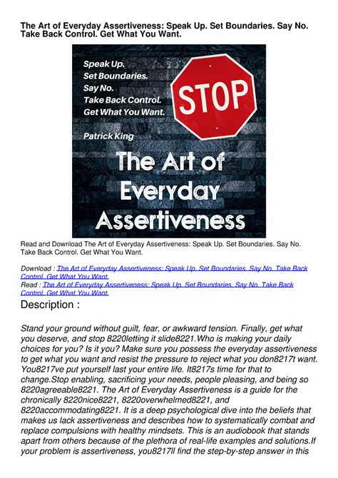 Pdf The Art Of Everyday Assertiveness Speak Up Set Boundaries Say No