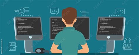 Software Developer Character Vector Programmer Develops Code
