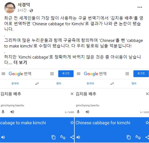 구글 김치용 배추 영어 번역서 Chinese 뺐다 네이트 뉴스