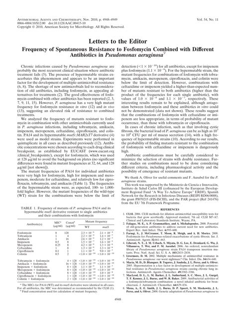 Pdf Frequency Of Spontaneous Resistance To Fosfomycin Combined With Different Antibiotics In