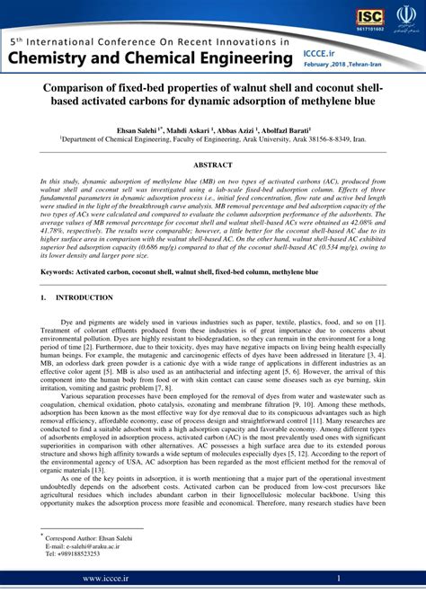 Pdf Comparison Of Fixed Bed Properties Of Walnut Shell And Coconut Shell Based Activated