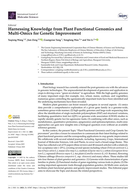 Pdf Harnessing Knowledge From Plant Functional Genomics And Multi Omics For Genetic Improvement