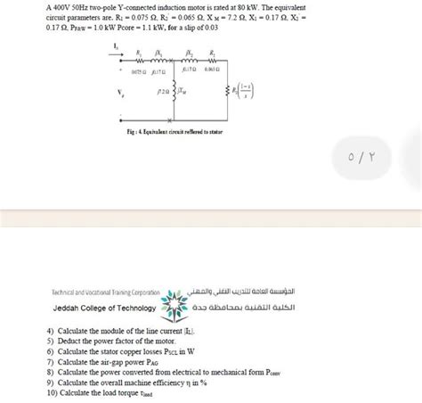 Solved A 400 V50 Hz Two Pole Y Connected Induction Motor Is