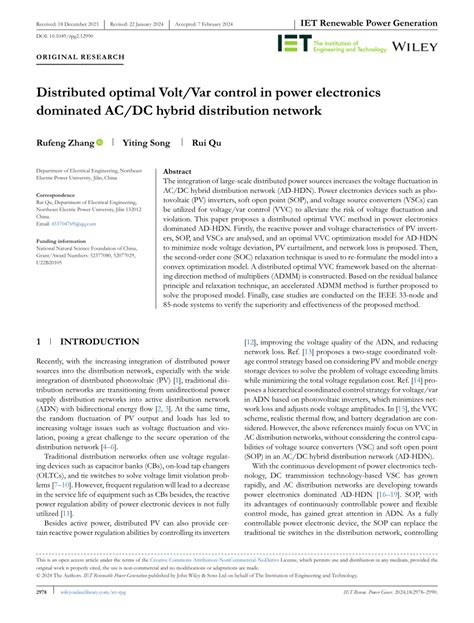 Pdf Distributed Optimal Voltvar Control In Power Electronics