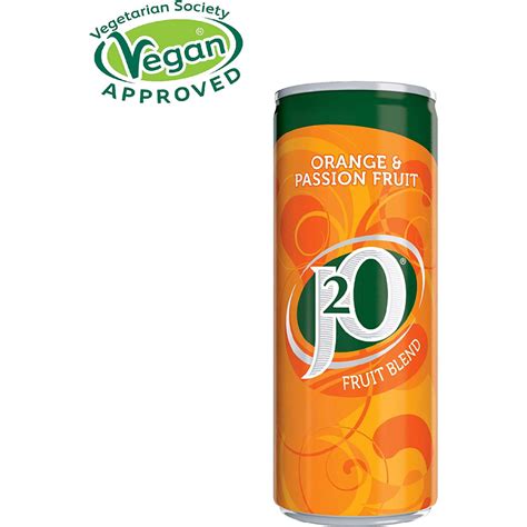 J2O Orange and Passionfruit 12x 250ml Cans Fruit Blend Juice Low Sugar ...