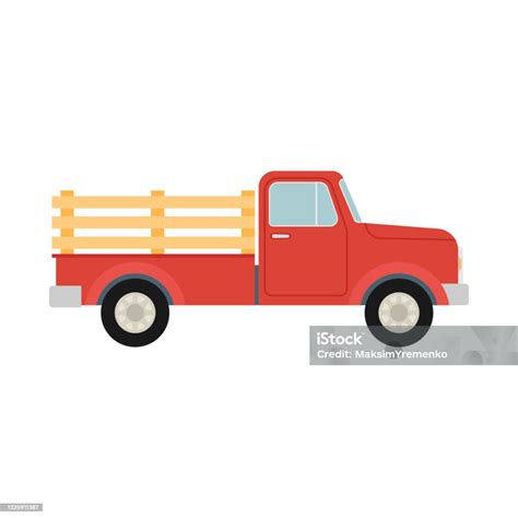 Pickup Truck Red Retro Farm Truck Isolated On White Background向量圖形及更多客貨