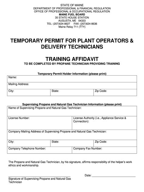 Fillable Online Propane Temporary Permit Affidavit Mainegov Fax Email Print Pdffiller