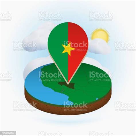 布吉納法索等軸測圓圖和布基法索旗點標記背景的雲和太陽向量圖形及更多位置描述圖片 位置描述 圖示 地圖 Istock