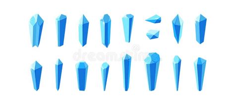 Ice Crystals And Minerals Isolated In White Background Big Set Of