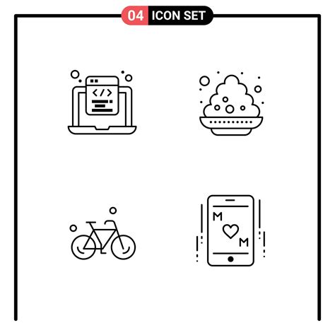 Group Of 4 Modern Filledline Flat Colors Set For Coding Bicycle