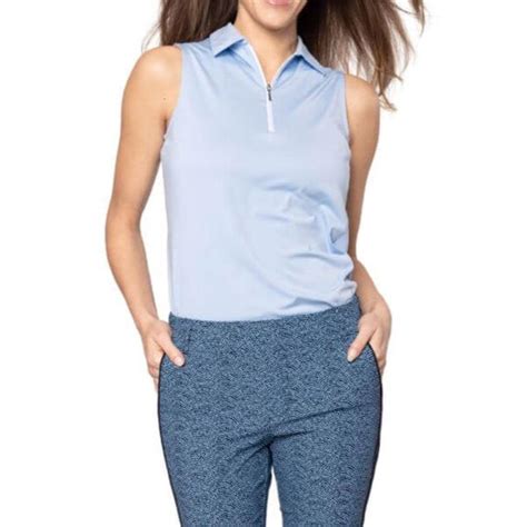 Golftini Womens Sleeveless Golf Zip Polo Light Blue Open Court
