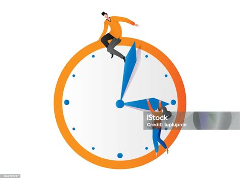 비즈니스 사람들은 시간 동안 실행 마감일 시계 개념 벡터 일러스트와 상호 작용 흰색으로 격리된 인포그래픽 시간 관리 팀워크