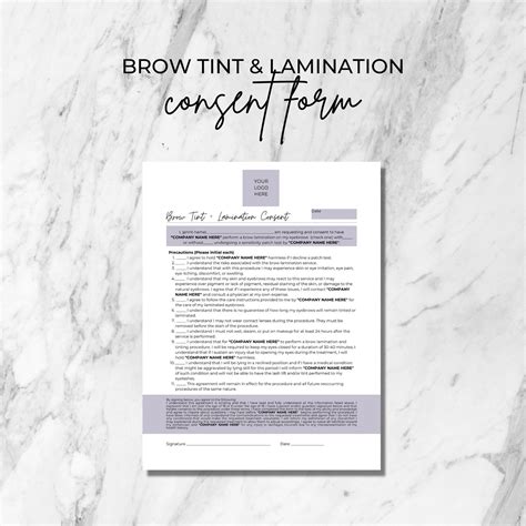 Brow Tint Lamination Consent Form DIY Editable Printable 1 Page