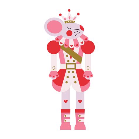 Christmas Character Mouse King In Pink Costume With Red Hearts Winter