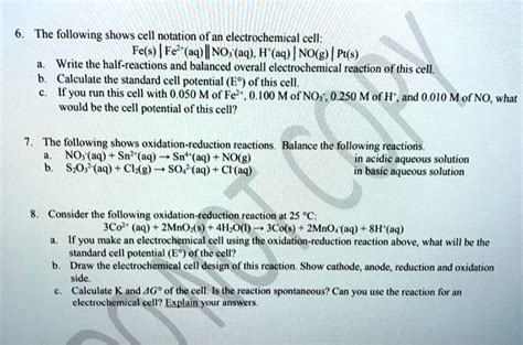 solved the following shows cell notation of an electrochemica cell