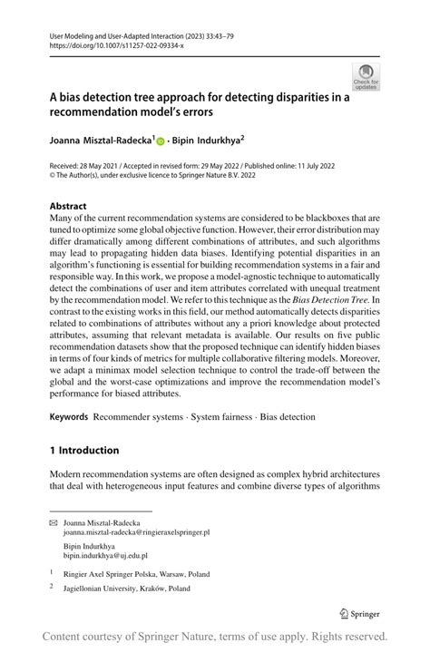 A Bias Detection Tree Approach For Detecting Disparities In A Recommendation Models Errors