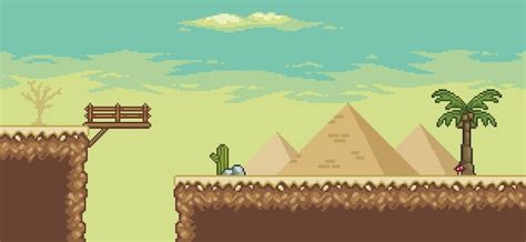Premium Vector Pixel Art Desert Game Scene With Pyramid Bridge Palm