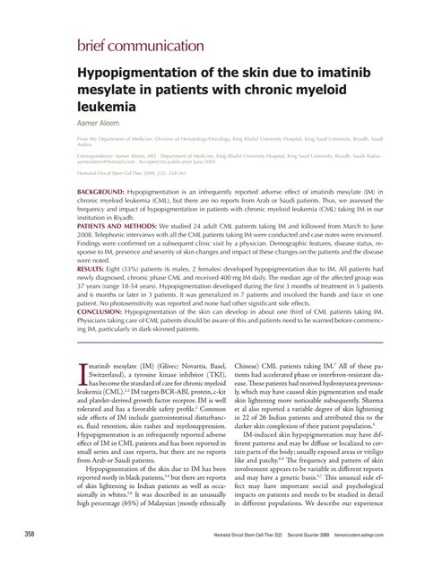Pdf Hypopigmentation Of The Skin Due To Imatinib Mesylate In Patients