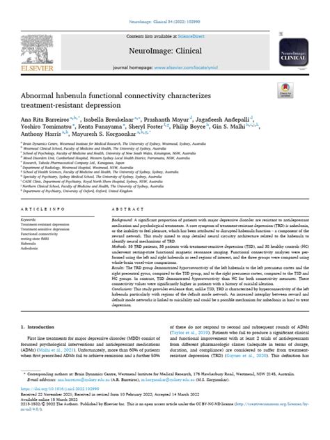Abnormal Habenula Functional Connectivity Characterizes Treatment