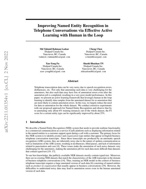 Pdf Improving Named Entity Recognition In Telephone Conversations Via