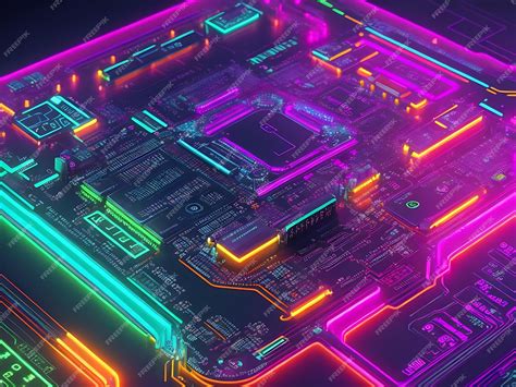 Premium Ai Image Digital Circuitry In Neon Colors