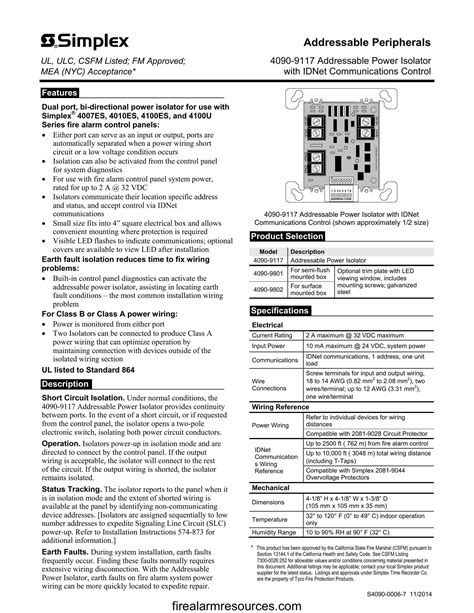 Simplex 4098 9793 Idnet Isolator Base For 4100es 4010es Download Fire Alarm Documents