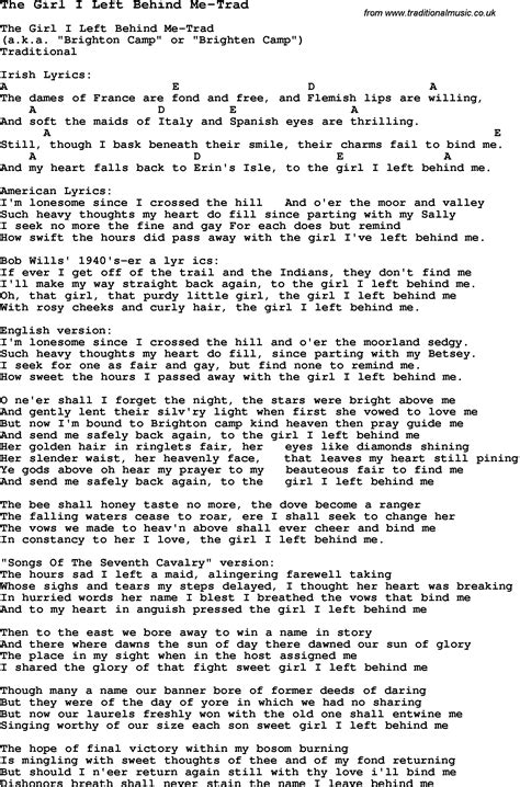 Summer Camp Song The Girl I Left Behind Me Trad With Lyrics And
