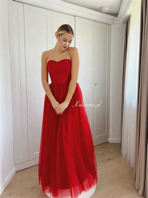 Melody Red Corset Tulle Maxi Dress In Princess Style