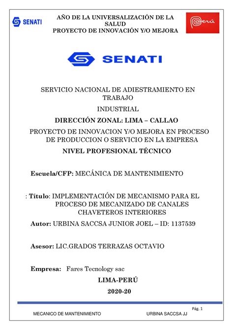 Mec de Mantenimiento DUAL AÑO DE LA UNIVERSALIZACIÓN DE LA SALUD