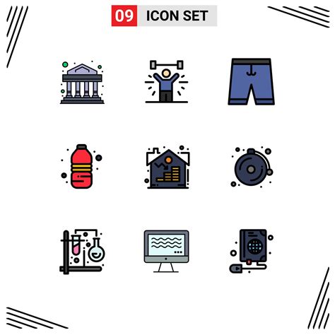 Set Of 9 Modern Ui Icons Symbols Signs For Estate Water Bottle Accessories Water Shorts Editable