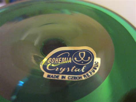 Bohemia Crystal Emerald Green Stem Bowl Made In Czech Republic For Sale