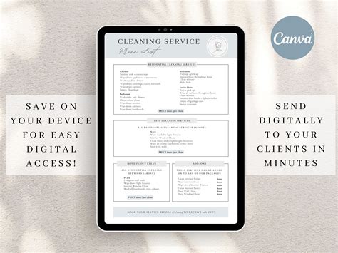 Professional Cleaning Service Pricing List Editable Pricing Etsy