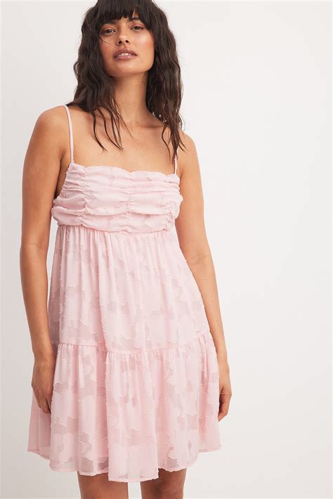Jacquard Tie Back Detail Mini Dress Pink Na Kd