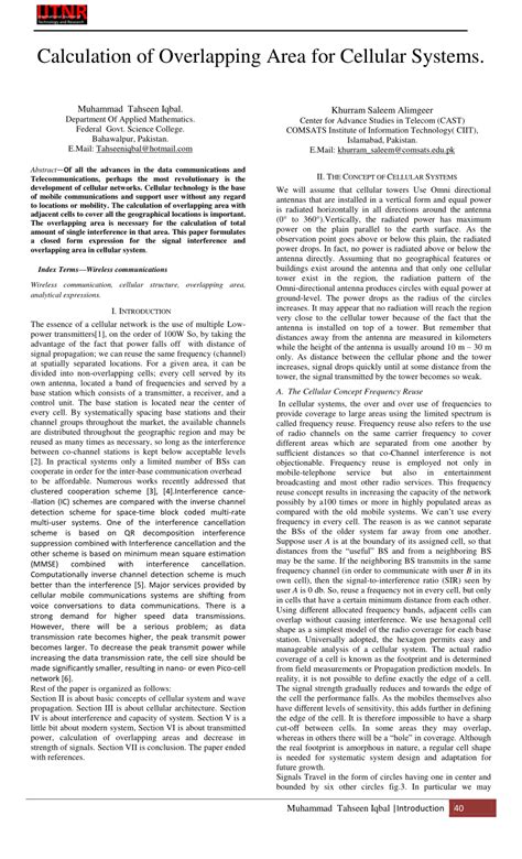 PDF Calculation Of Overlapping Area For Cellular Systems