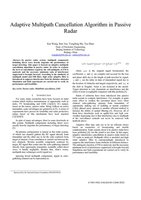 PDF Adaptive Multipath Cancellation Algorithm In Passive Radar