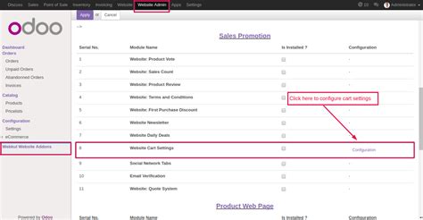 Odoo Website Cart Settings Webkul