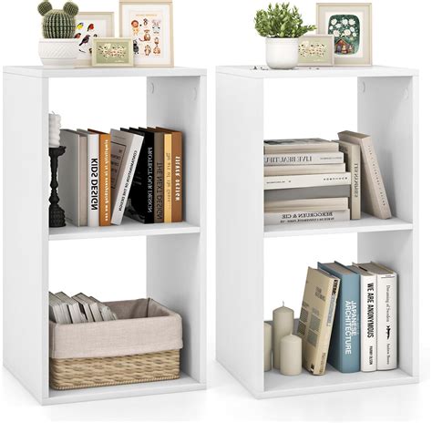 Goflame 2 Cube Bookcase Set Of 2 Small Bookshelf With Storage Open Back Bottom Guardrail