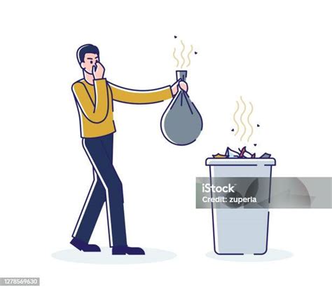 Pria Memegang Kantong Bau Limbah Pria Membuang Sampah Bau Di Tempat