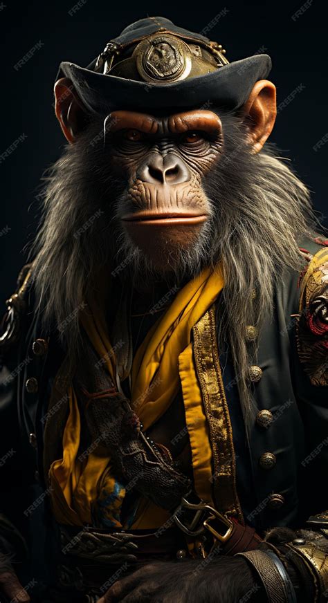 Premium Photo Portrait Of Chimpanzee Pirate Jungle Trickster Costume