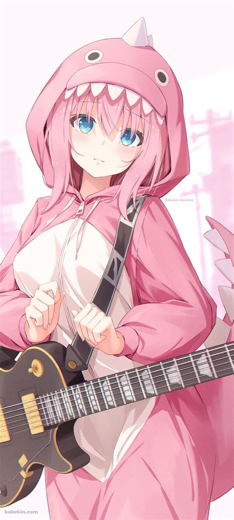 ピンクの怪獣の着ぐるみを着たかわいい後藤ひとり ぼっち・ざ・ろっく ファンアート イラストのandroid用のスマホ壁紙