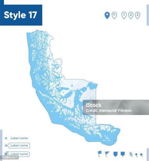 Magallanes Chili Carte Isolée Sur Fond Blanc Avec De Leau Et Des Routes