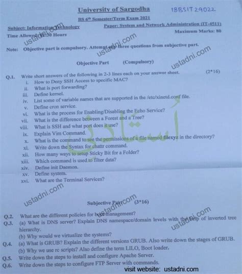 system and network administration bsit 2021 uos past papers notes