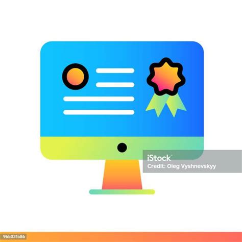 평면 그라데이션 아이콘 온라인 인증입니다 온라인 교육 E학습입니다 인쇄 인터페이스 웹 프레 젠 테이 션에 적합 0명에 대한 스톡