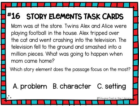 Story Elements Task Cards Staying Cool In The Library