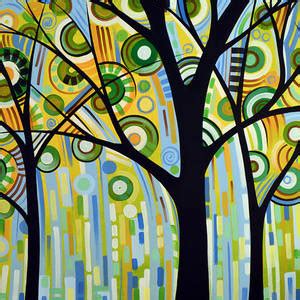Original Abstract Tree Landscape Painting Stained Glass Tree 2