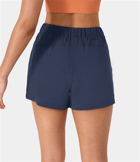 Womens High Waisted Elastic Waistband Drawstring Ruched Side Pocket Casual Shorts 3 Halara